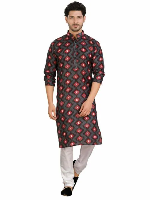 Buy Encino Mens Black Printed Cotton Indeevar Collection Kurta Suit ...
