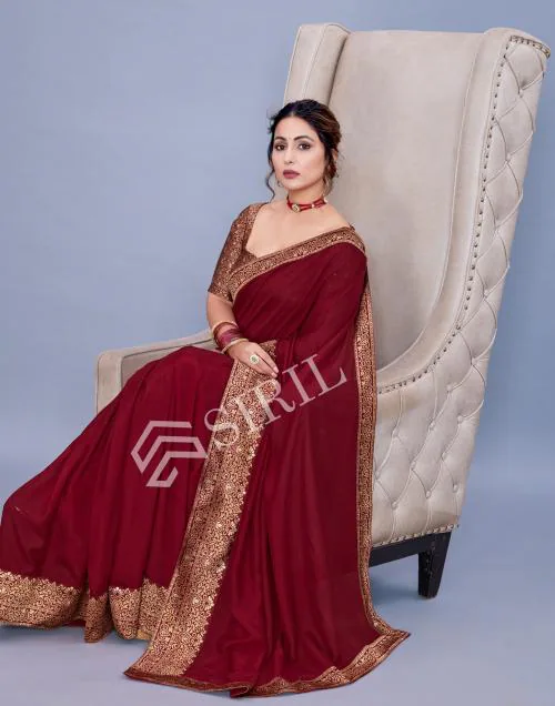 Buy Siril Poly Silk Maroon Color Poly Silk Saree with Blouse piece ...
