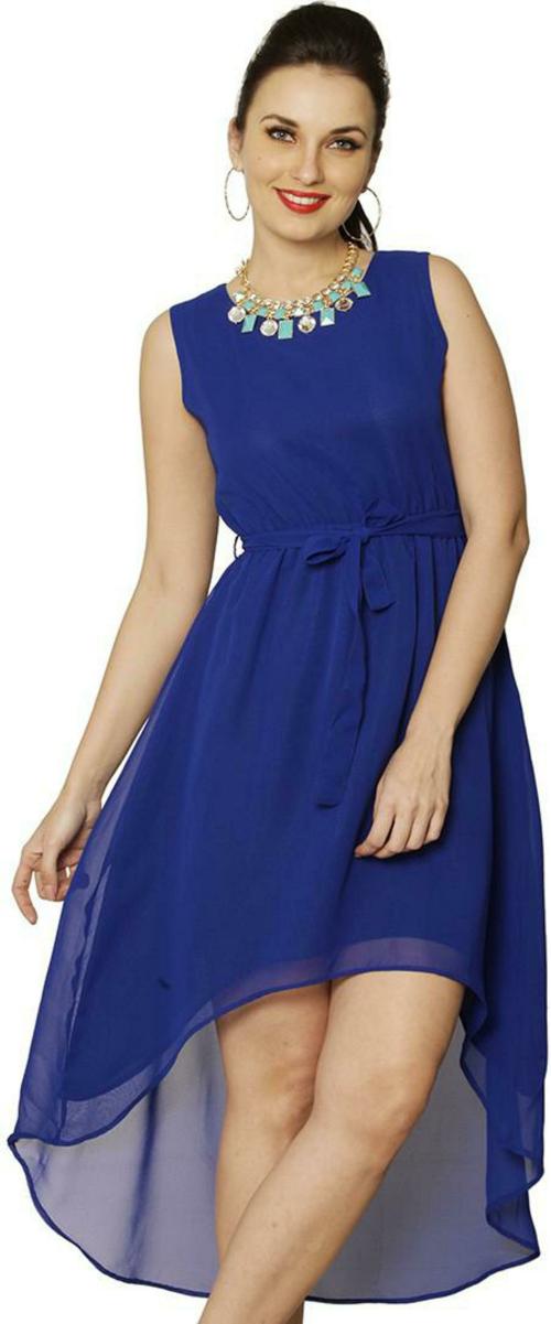 Buy Miss Chase Women Blue Solid Georgette Single Dress Online at Best ...