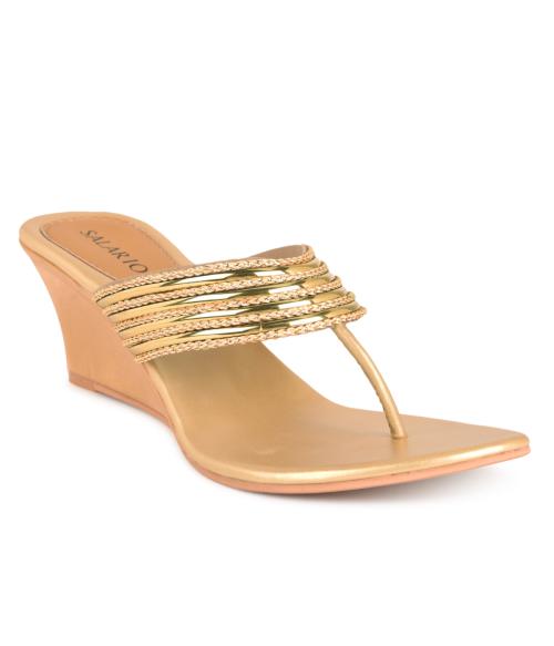 Buy Salario Gold Wedge Heel Ethnic Sandals Online at Best Prices in ...