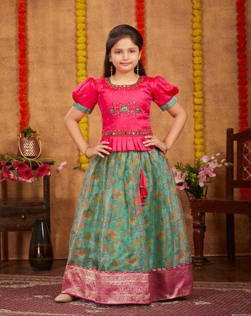 Buy Muhuratam Girls Ethnic Wear Rani Colour Beads Hand Embroidery Silk ...