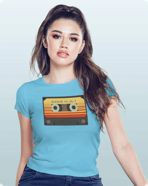 Buy Macmerise Awesome Mix Tape Sky Blue T-shirt for Womens Online at Best Prices in India - JioMart.
