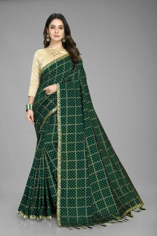 Buy SWIFFIN Latest Collection Vichitra Silk Bandhani Green Saree For ...