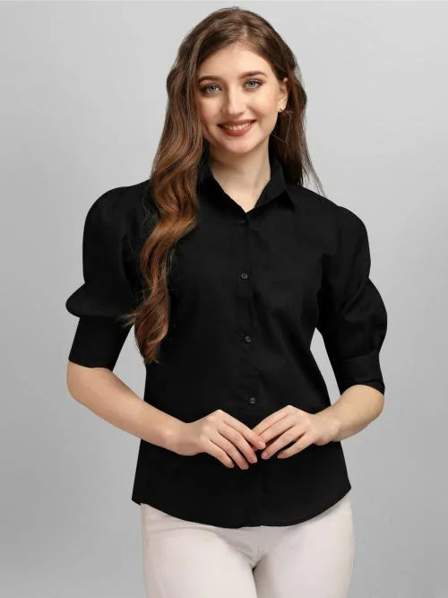 Buy KC KEDARNATH CREATION Women's Coller Black Casual Shirt Black-S ...