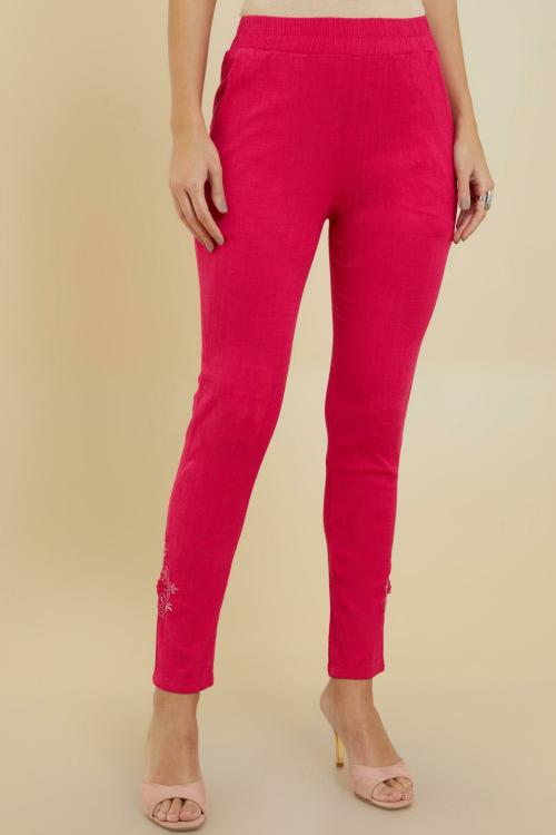 Buy SOCH Women Pink Embroidered Single Pants (2XL) Online at Best ...