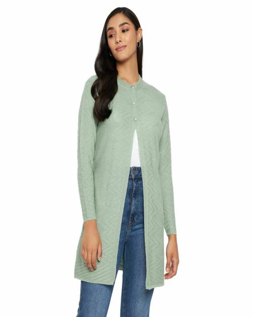 Buy CLAPTON Casual Acrylic Blend Round Neck Full Sleeve Button Long ...