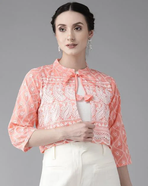 Buy Aarika Womens PEACH Color Chiken Ethnic Jacket Online at Best ...