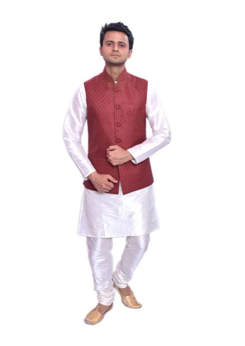Buy HFP Men's Cream Matching Kurta Churidar With Designer Red Joot ...