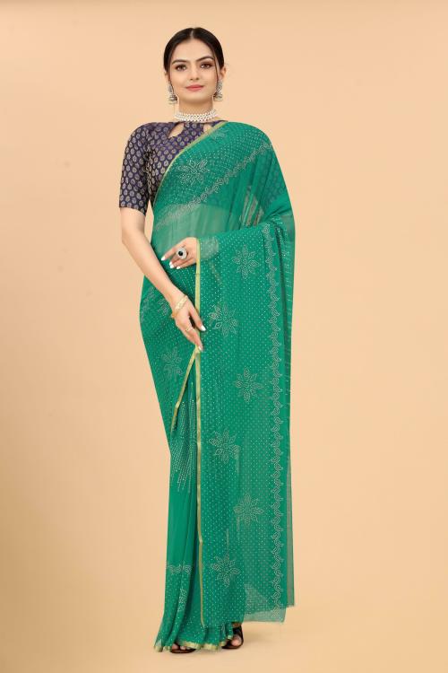 Buy Febo Fashion Women Light Green Embellished Georgette Single Saree ...