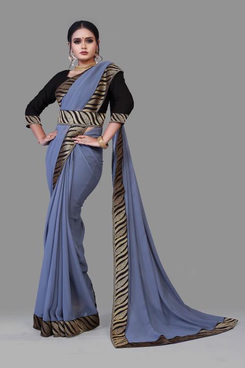 Buy TANSKIN Women's New Pettern Faux Georgette Solid Contrast Lace ...