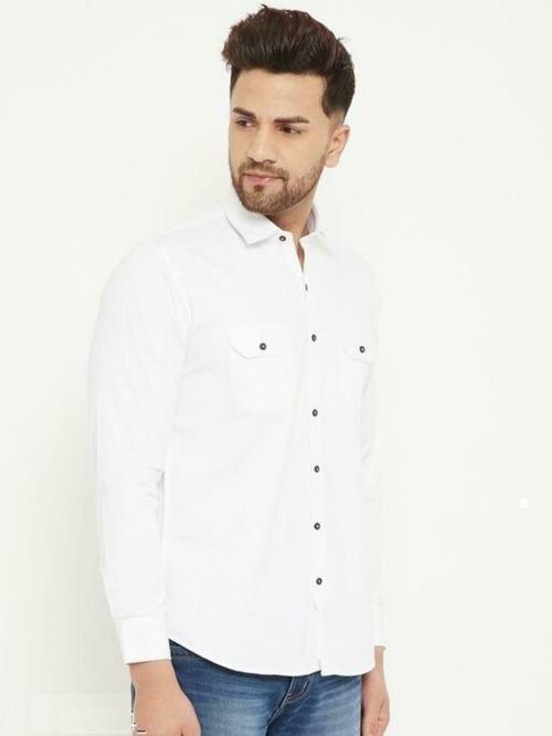 Buy NUMERO-CLOTHES FASHION Men White Solid Pure Cotton Casual Shirts (L ...