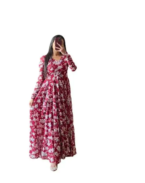 Buy GRISHMITH Women's Fox Georgette Maxi Digital Print Gown (Red & White) - Size: Medium Online ...