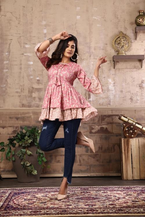 Buy Shukrana Women Classic Pink Printed V Round Neck 3/4th Sleeves ...