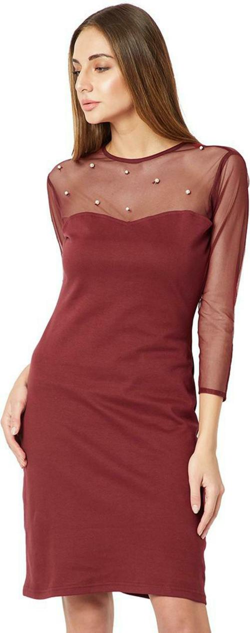 Buy Miss Chase Women Maroon Solid Cotton Single Dress Online at Best ...