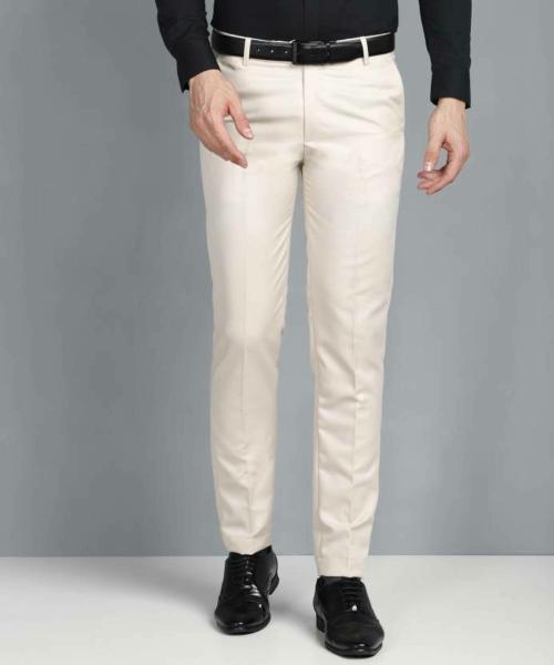 Buy CYPHUS Men Slim Fit Cream Viscose Rayon Trousers Online at Best ...