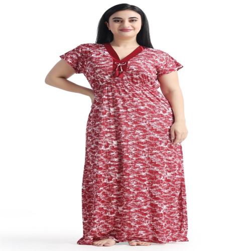 Buy Kawam Women's Lycra Printed Night Dress | Night Gown - Red Online ...