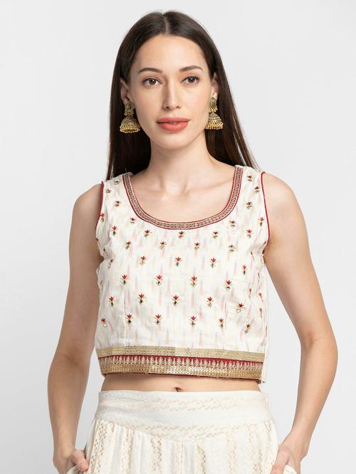 Buy GLOBUS Women Ecru Embroidered Cotton Crop Top Online at Best Prices ...