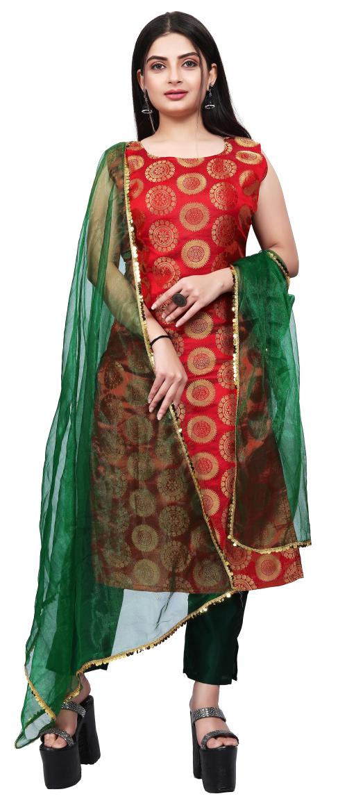 Buy sukhnath creation Women's Silk Blend Red Straight Kutra, Pant with ...