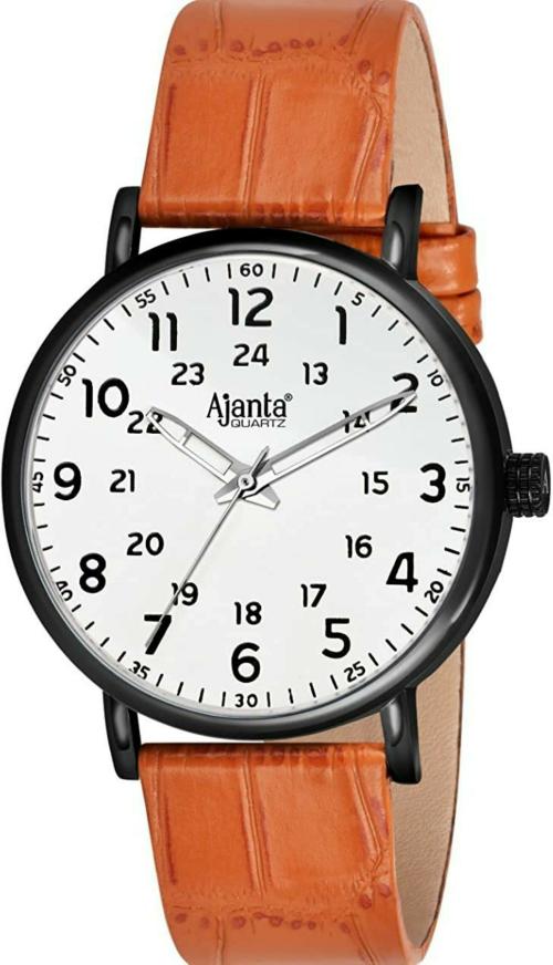 Buy Ajanta Quartz Analog White Dial Brown Strap Watch For Men Online at ...