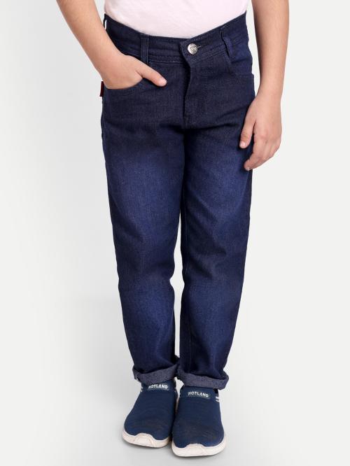 Buy Kcoy Boys Dark Blue Cotton Lycra Blend Slim Mid Rise Jeans (7-8 ...