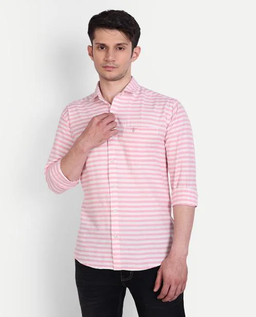 Buy FILOSE Mens Wear Pure Cotton Striped Printed Light Pink Color Shirt ...