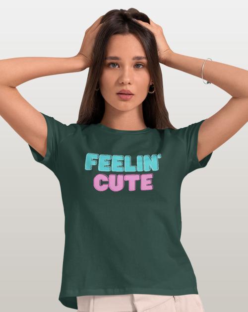 Buy Macmerise Feelin Cute Bottle Green T-shirt for Womens Online at Best Prices in India - JioMart.