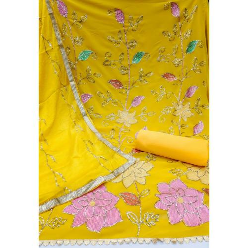 Buy GURHAL Embroidered Georgette Unstitched Dress Material Yellow ...
