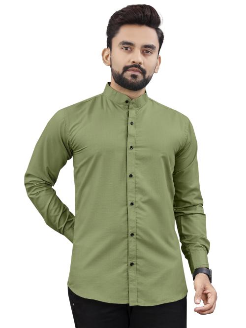 Buy NIVICK Men Slim Fit Solid Mandarin Collar Casual Shirt--Olive--L ...