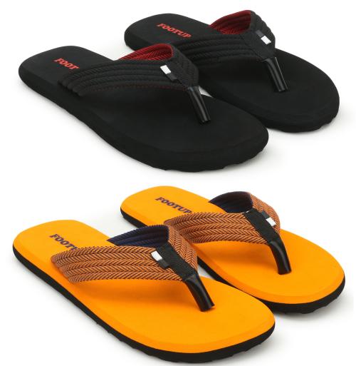 Buy Footup Light Weight Black and Orange Slippers for Men (Pack of 2 ...