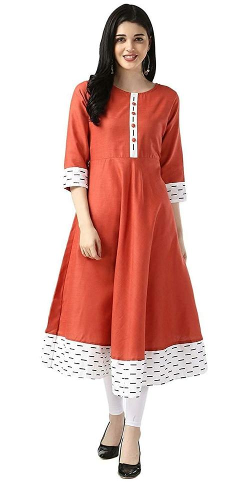 Buy Helwin Desiner Women and Girls Orange Printed Cotton Anarkali Kurta ...
