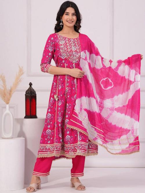 Buy TOULIN Ethnic Motifs Printed Empire Thread Work Kurta with Trousers & Dupatta Online at Best ...