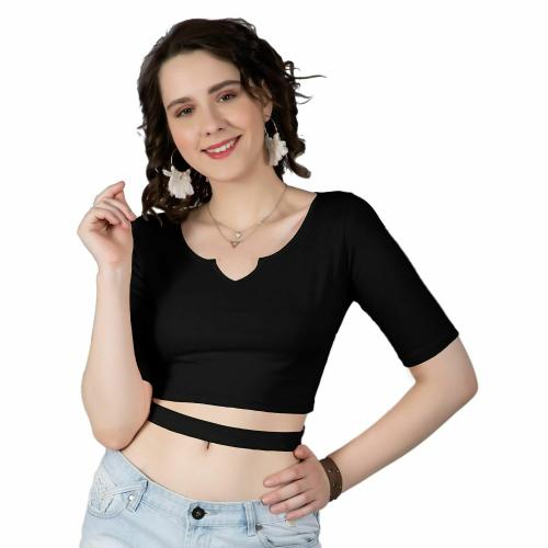 Buy Ad2Cart Women Black Cotton Va4455 V Notch Neck Half Sleeve Crop Top ...