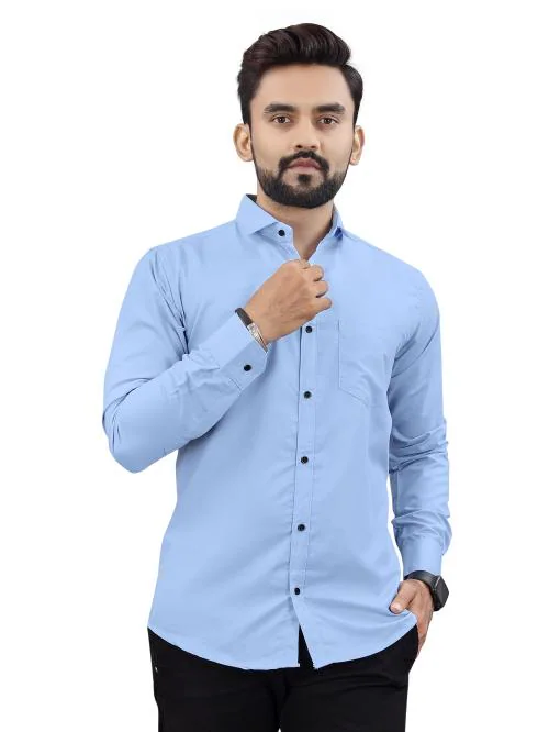 Buy NIVICK Men Slim Fit Solid Spread Collar Casual Shirt---Skyblue---M Online at Best Prices in ...