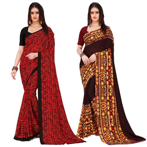 Buy Anand Women Multicolor9 Self Design Pattern Georgette Pack of 2 ...