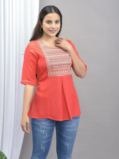 Buy Maquien Womens Rayon Embroidered Top Online at Best Prices in India ...