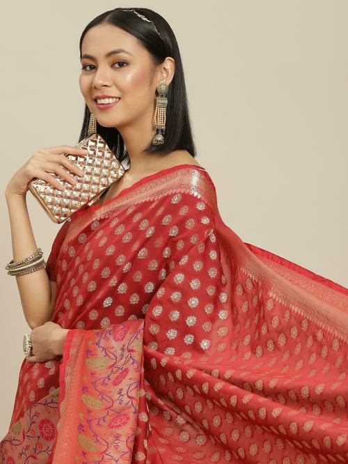 Buy Silk Land Women Red Woven Design Pure Silk Saree ( One Size) Online at Best Prices in India ...