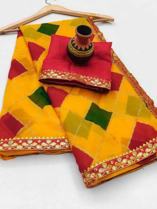 Buy Mansh the stylo..Women Yellow Printed Georgette Daily Wear Saree ...