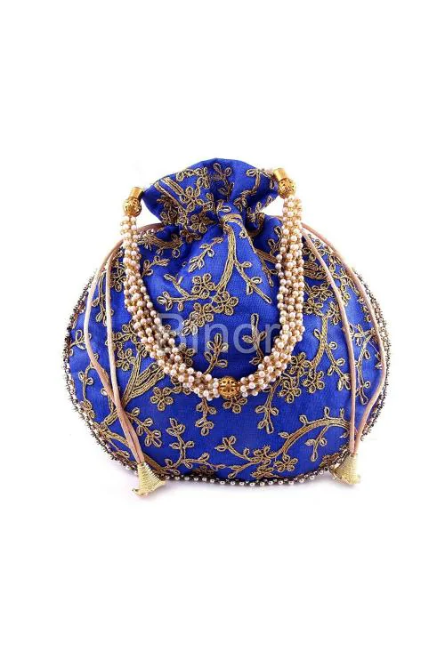 Buy Binori Royal Blue Rajasthani Style Royal Clutch Silk Potli Online ...