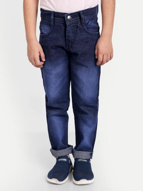 Buy Kcoy Boys Dark Blue Cotton Blend Slim Mid Rise Jeans (9-10 Years ...