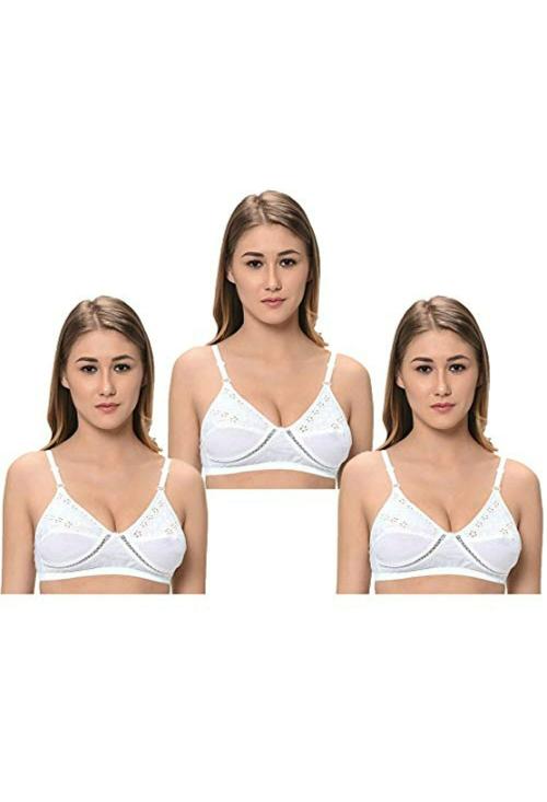 Buy FEMULA White Embroidered Cotton Minimiser Bra - 32C (Pack of 3) Online at Best Prices in ...