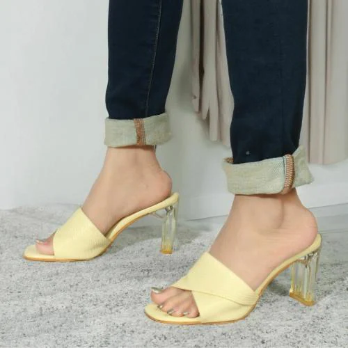 Buy Stepee Trendy Lemon Party Wear Heels Open Back Slip on Open Toe ...