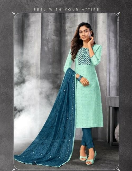 Buy Aarshi Fashions Light Blue Modal Silk Kurta with Cotton Dark Blue ...