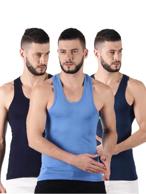 Buy DOLLAR Lehar Men's Assorted Multicolor Solid 100% Cotton Pack of 3 ...