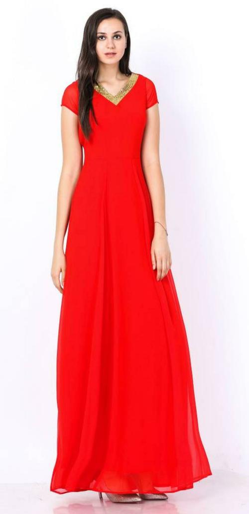 Buy scenestealer women Red Solid Poly Georgette Maxi Dress - XXXL ...