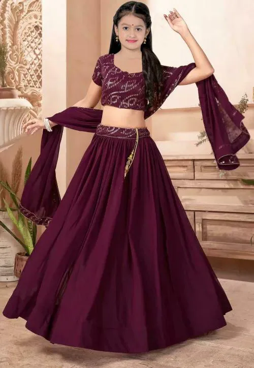 Buy Piludi Girls Green Embroidered Art Silk Lehenga & Choli | Girls ...