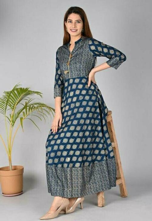 Buy Sa Rasa Women Blue Printed Viscose Rayon Anarkali Kurta Online at ...