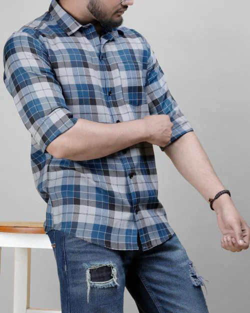 Buy EYEBOGLER MENS REGULAR FIT CHECKERED FORMAL SHIRT Online at Best ...