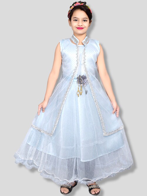 Buy VIVEK GIRLS LIGHT BLUE NET GOWN FROCKS WITH KOTI Online at Best ...