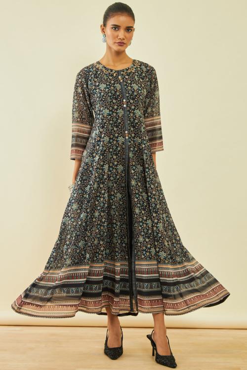 Buy Soch Womens Black Georgette Floral Print Dress With Beads Online at ...
