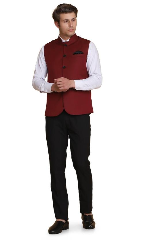Buy TAHVO Men Red Solid Viscose Rayon Ethnic Jacket and Trouser Set ...